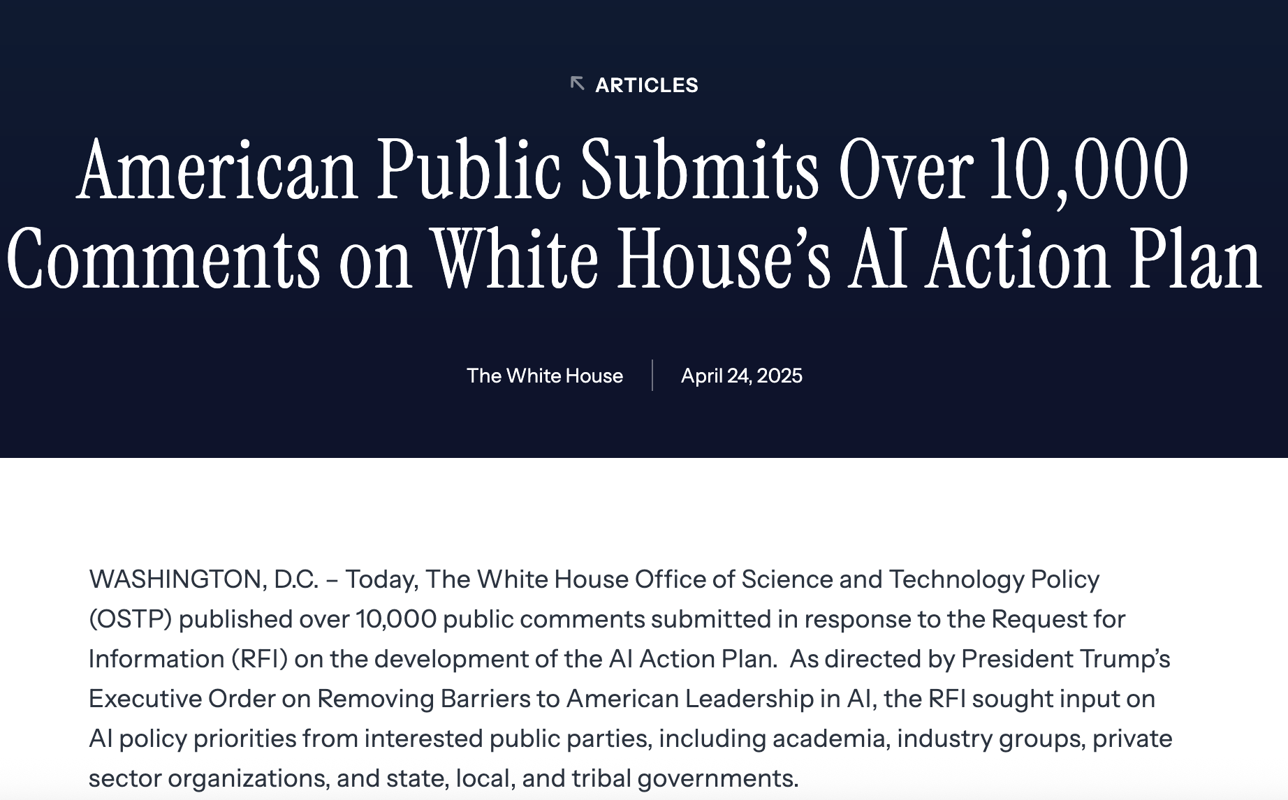 A3D3 submits comments to White House AI action plan - A3D3